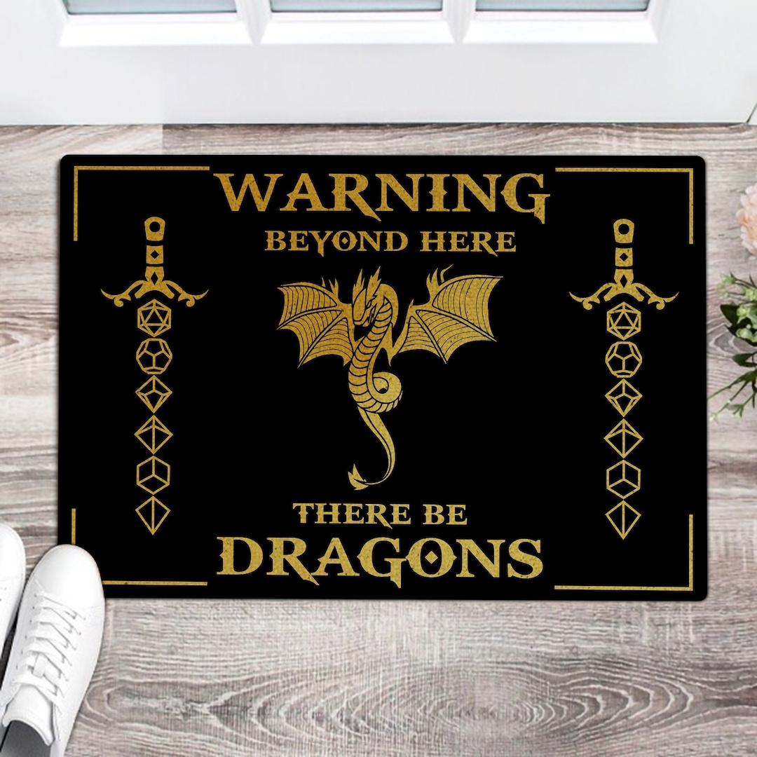Beyond Here There Be Dragons Polyester Doormat, Dungeons and Dragons ...