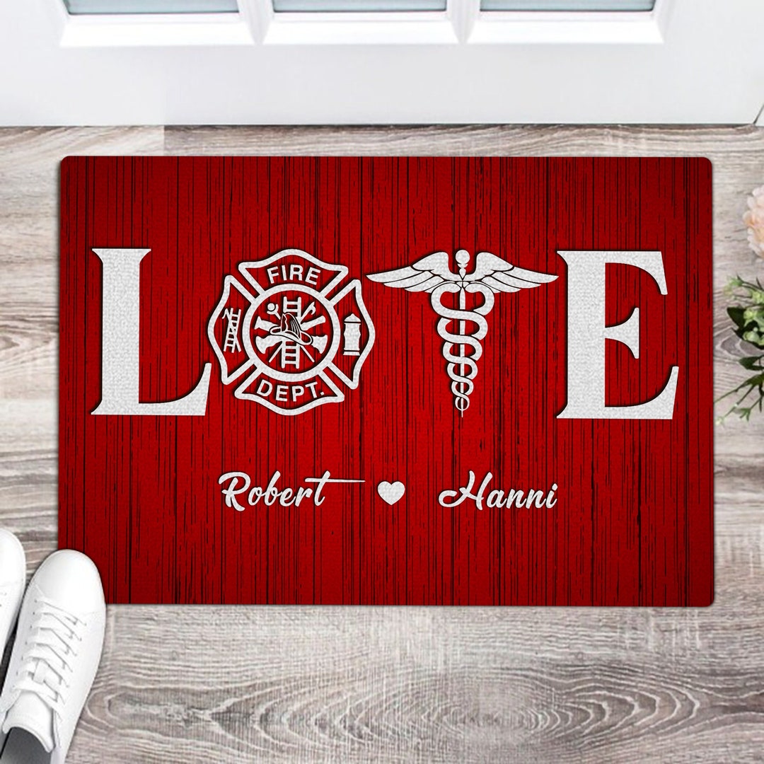 Love Firefighter Nurse Polyester Personalized Family Name - Etsy