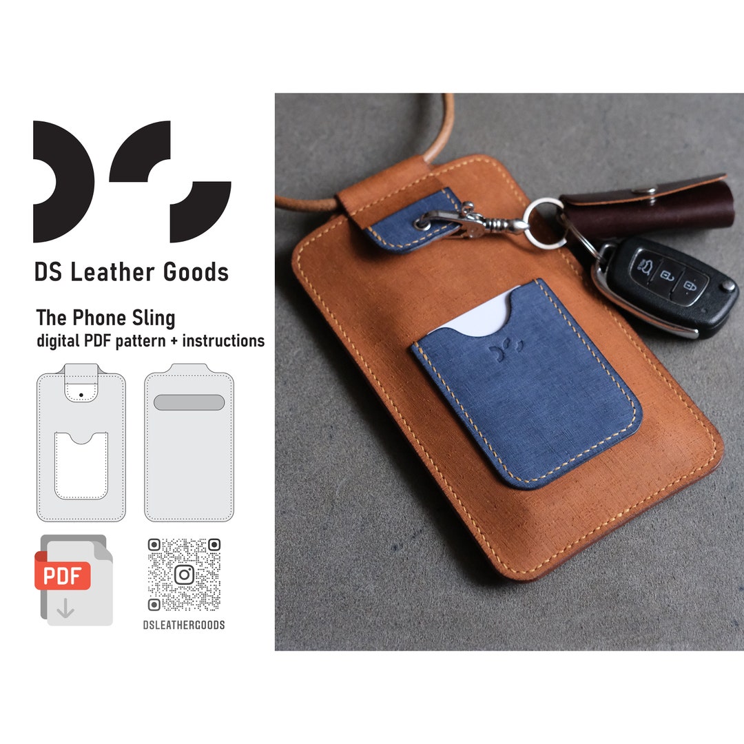 Leather Phone Sling Pattern: PDF Template With Card Slot and Tab for ...