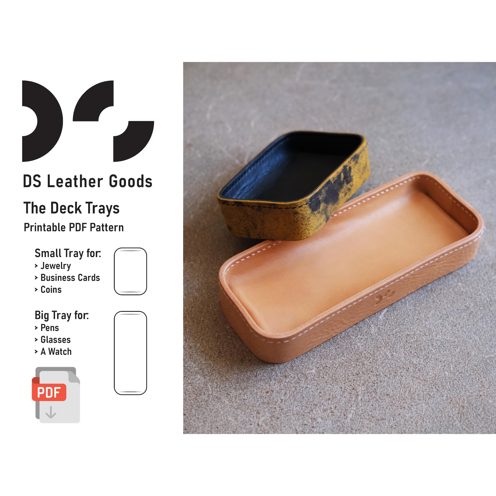 Valet Tray Leather PDF Pattern for Jewelry, Pens, Watch, Glasses, Coins ...