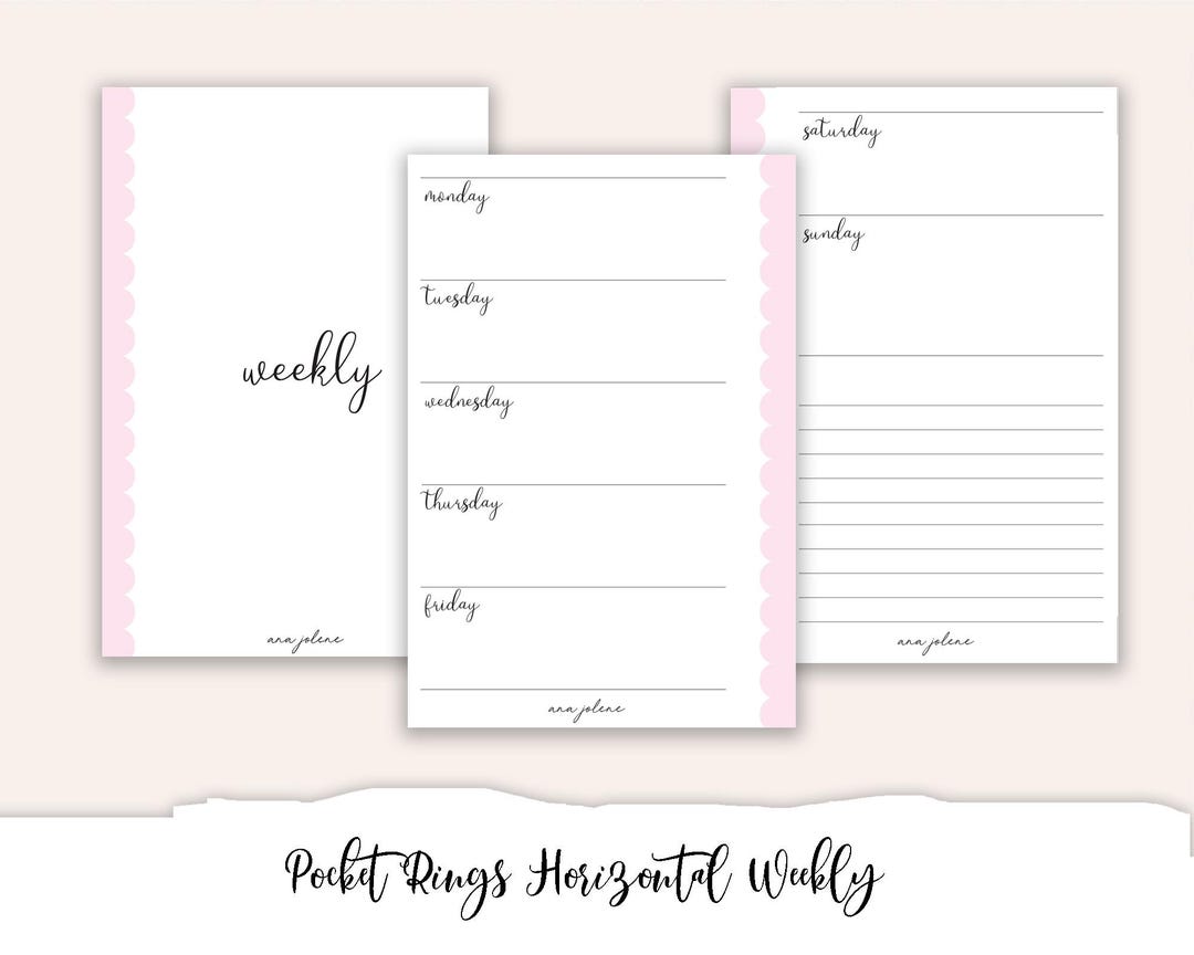 Horizontal Weekly to Do Lists Pocket Rings, Weekly Overview, Weekly ...