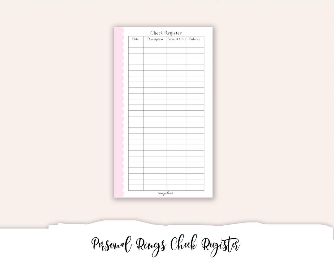 Personal Rings Check Register Printable, Personal Planner Refill, Pink ...