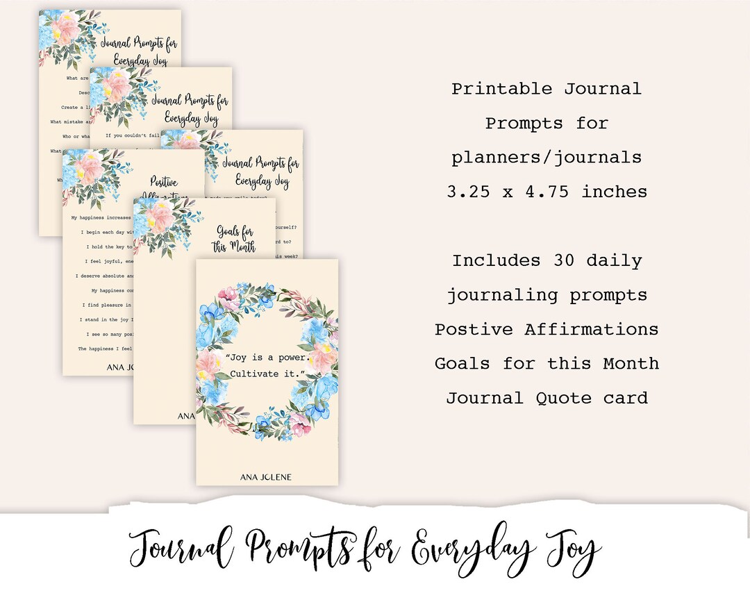 Daily Journal Prompts for Everyday Joy Printable, 30 Days of Journal ...