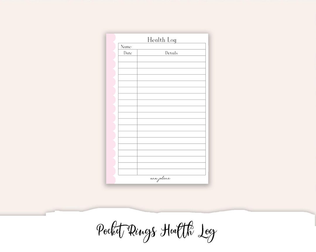 Pocket Rings Health Log Printable, Medicine Log, Doctor Visits ...