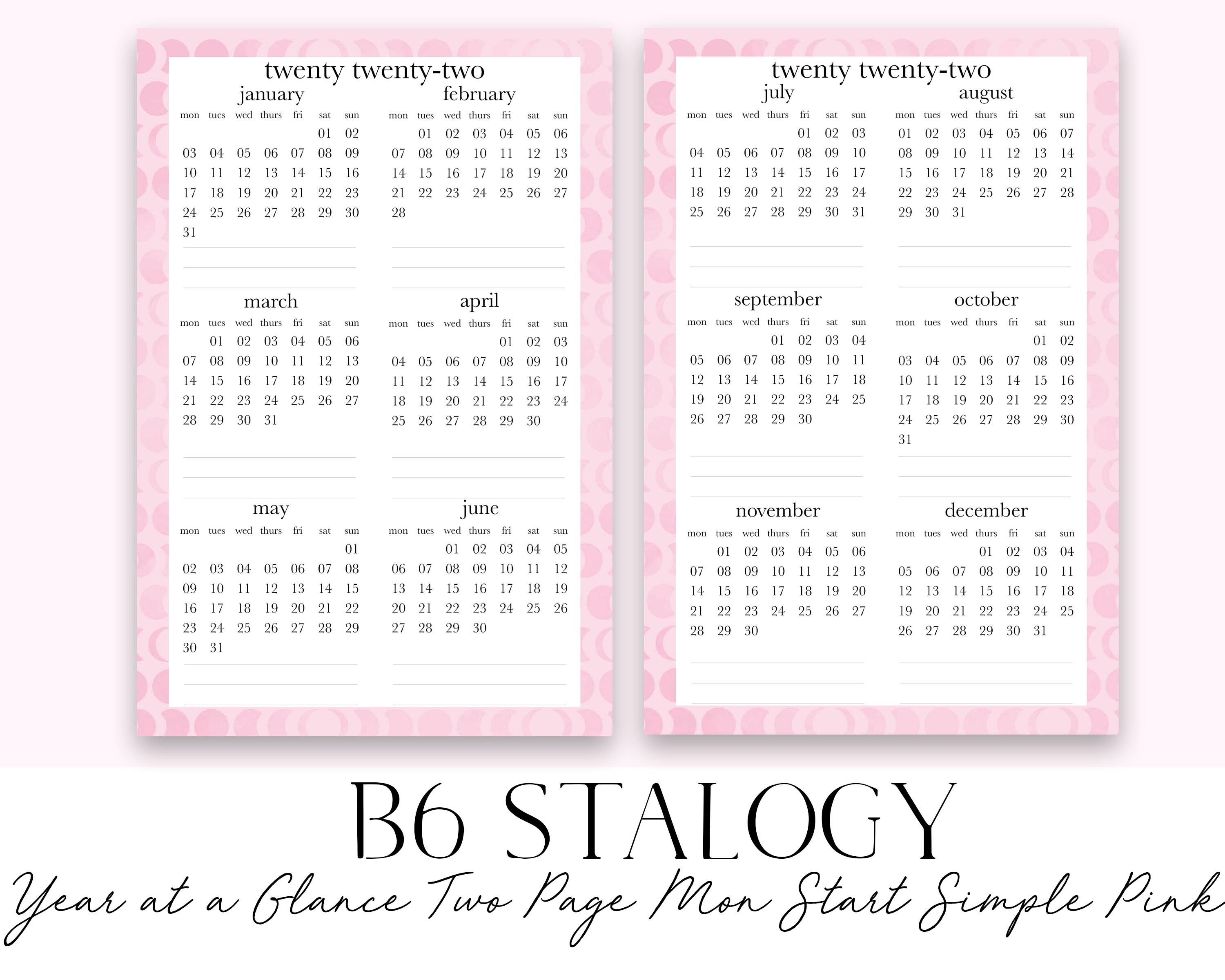 Paper Calendars & Planners B6 Stalogy Year at a Glance SUN One Page ...