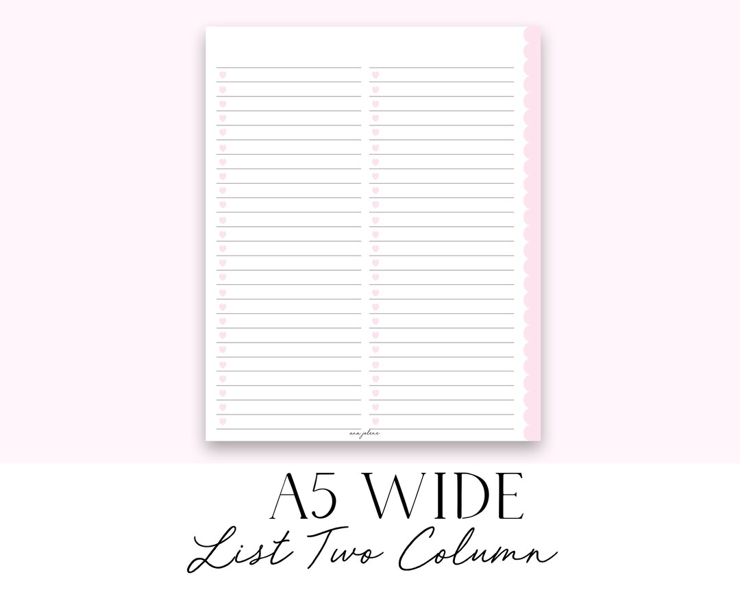 A5 Wide List Two Column - Etsy