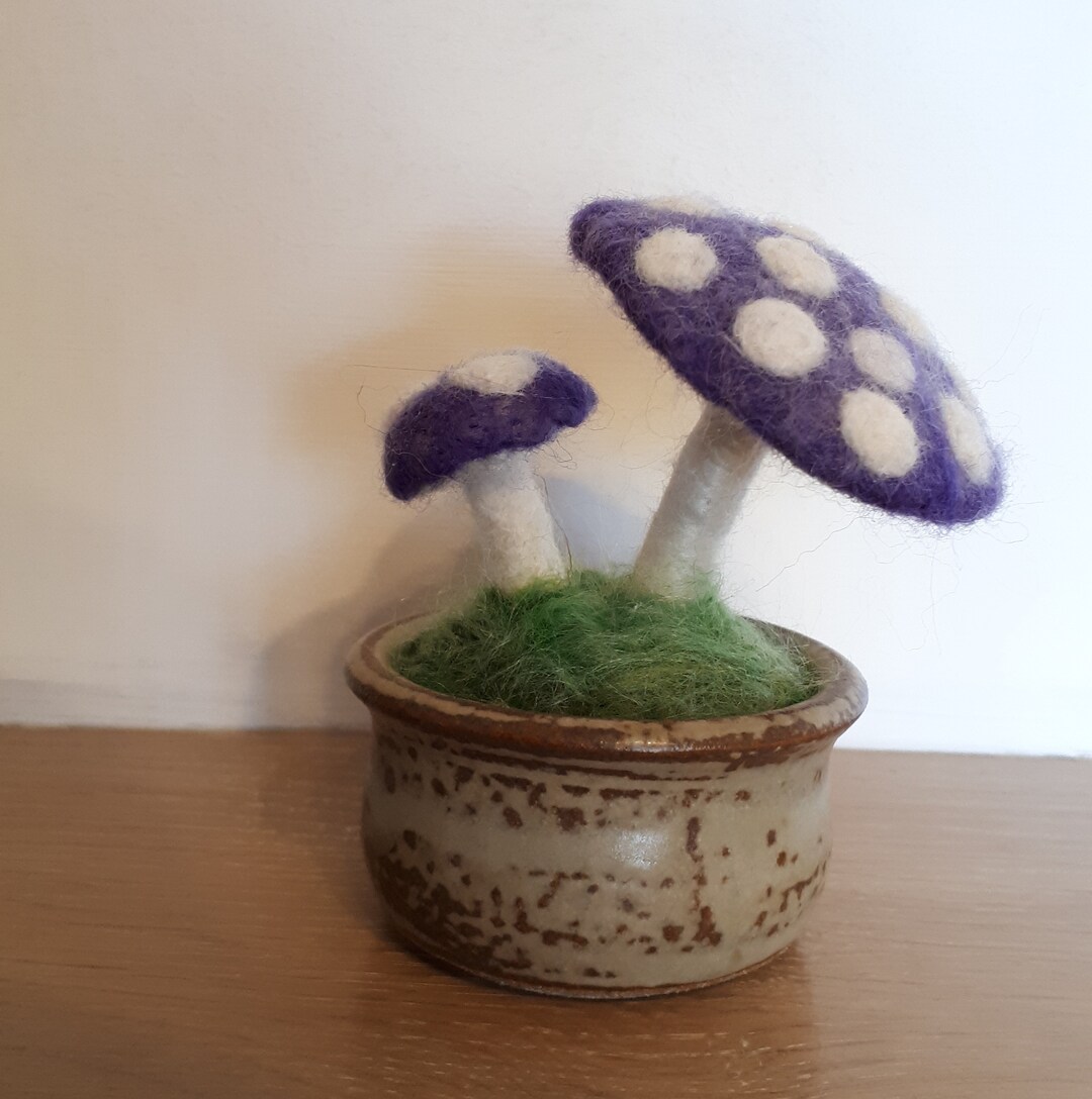Purple Toadstool Decoration in Pot, Needle Felt Art Sculpture - Etsy