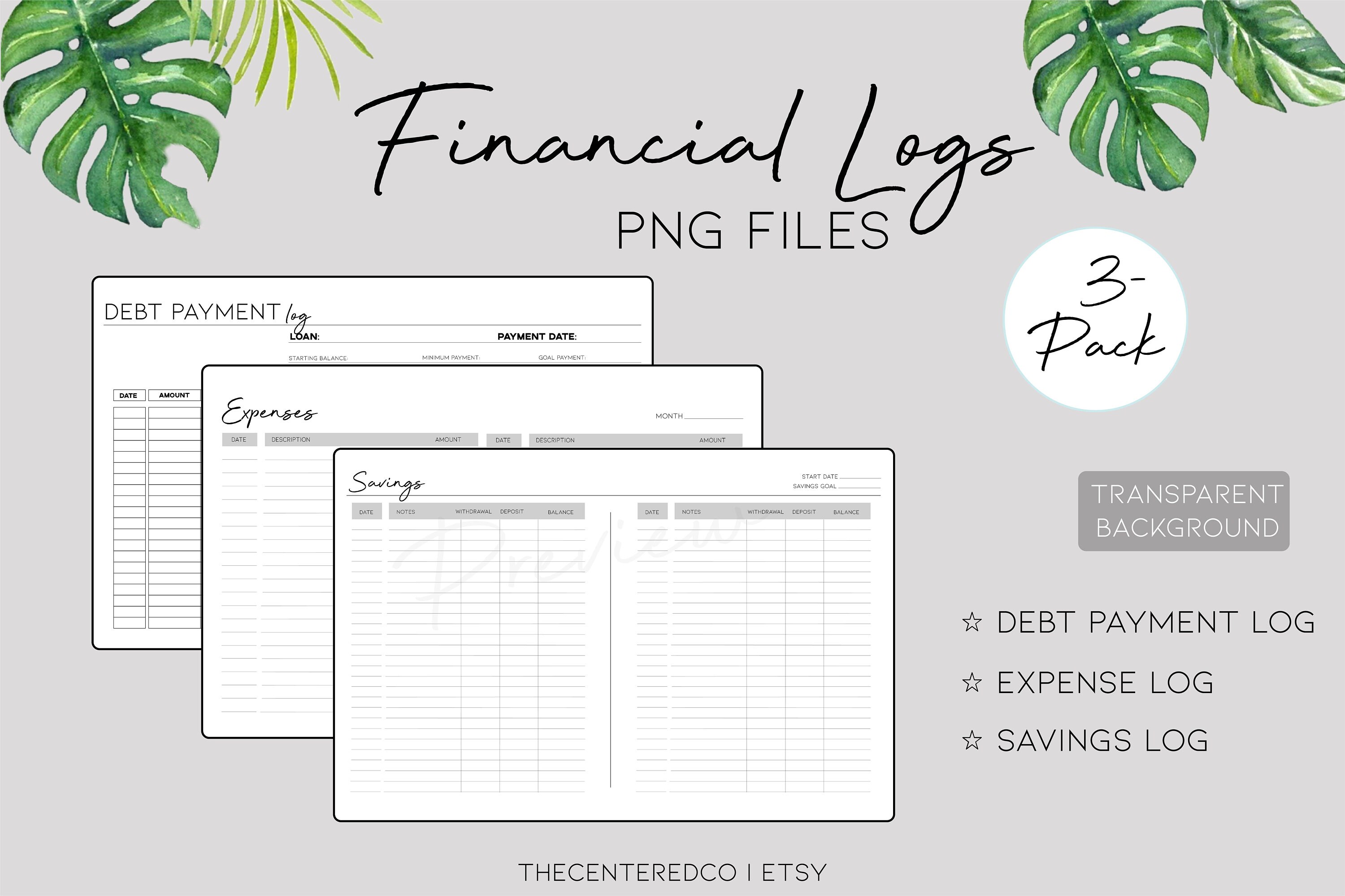 Financial Log 3 Pack PNG Stickers Digital Planner - Etsy UK