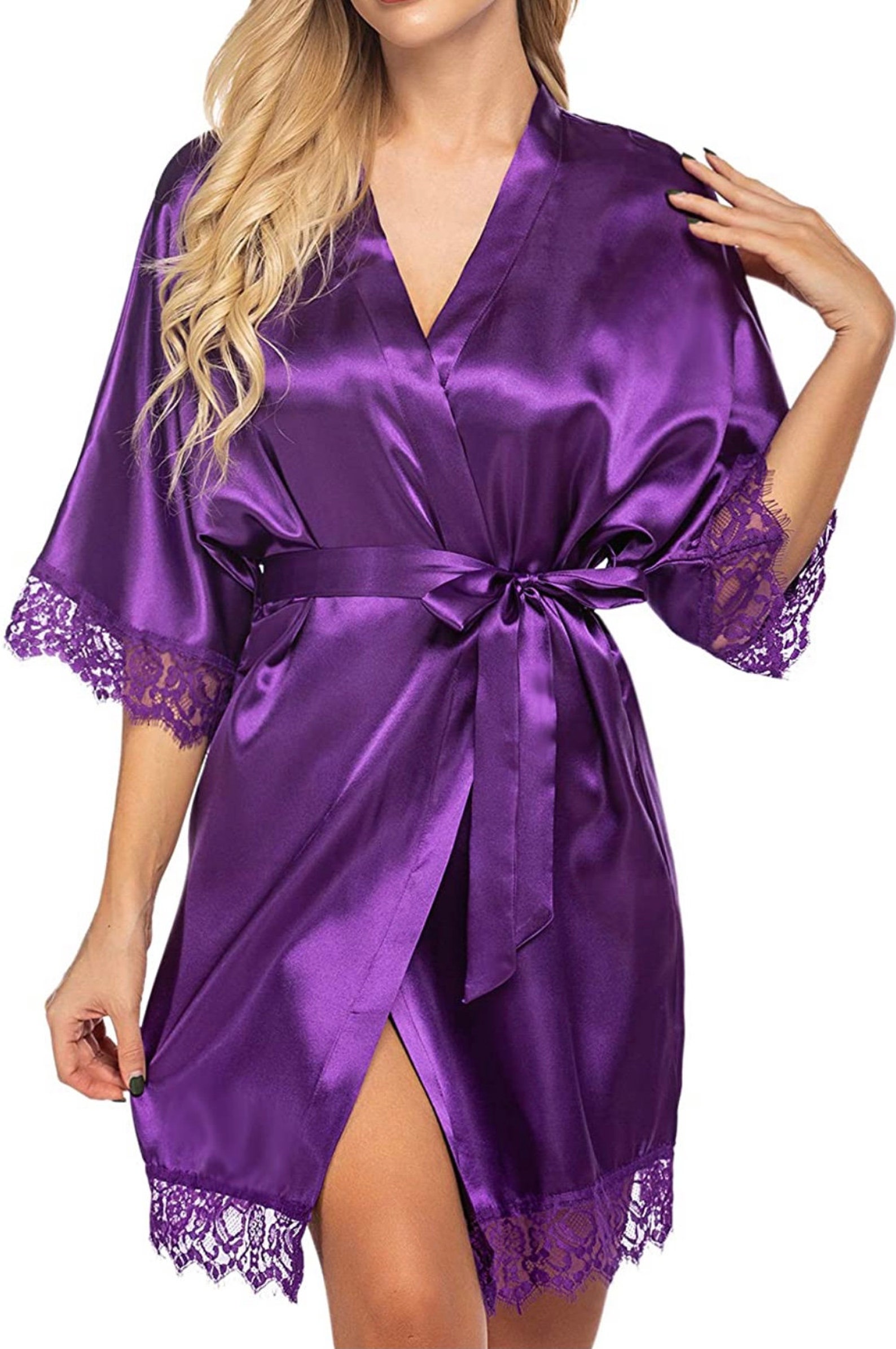 Pijama De Seda Para Mujer Robe Corto Satinado Con Oblicuo Etsy