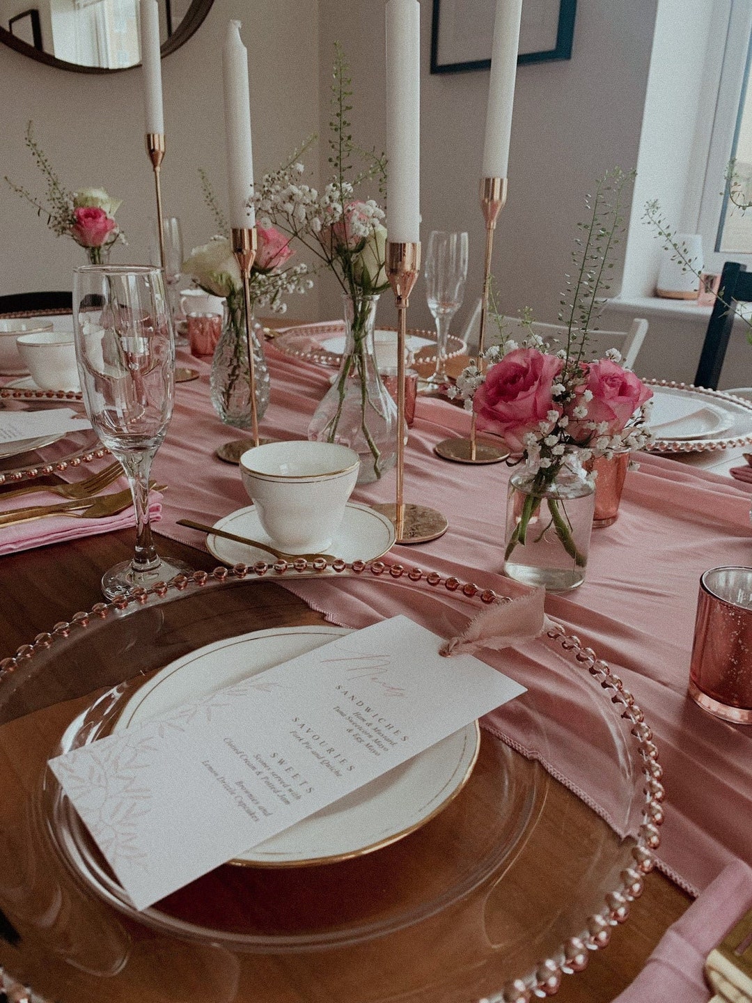 Delicate Botanical Wedding Event Menu With Silk Ribbon / - Etsy