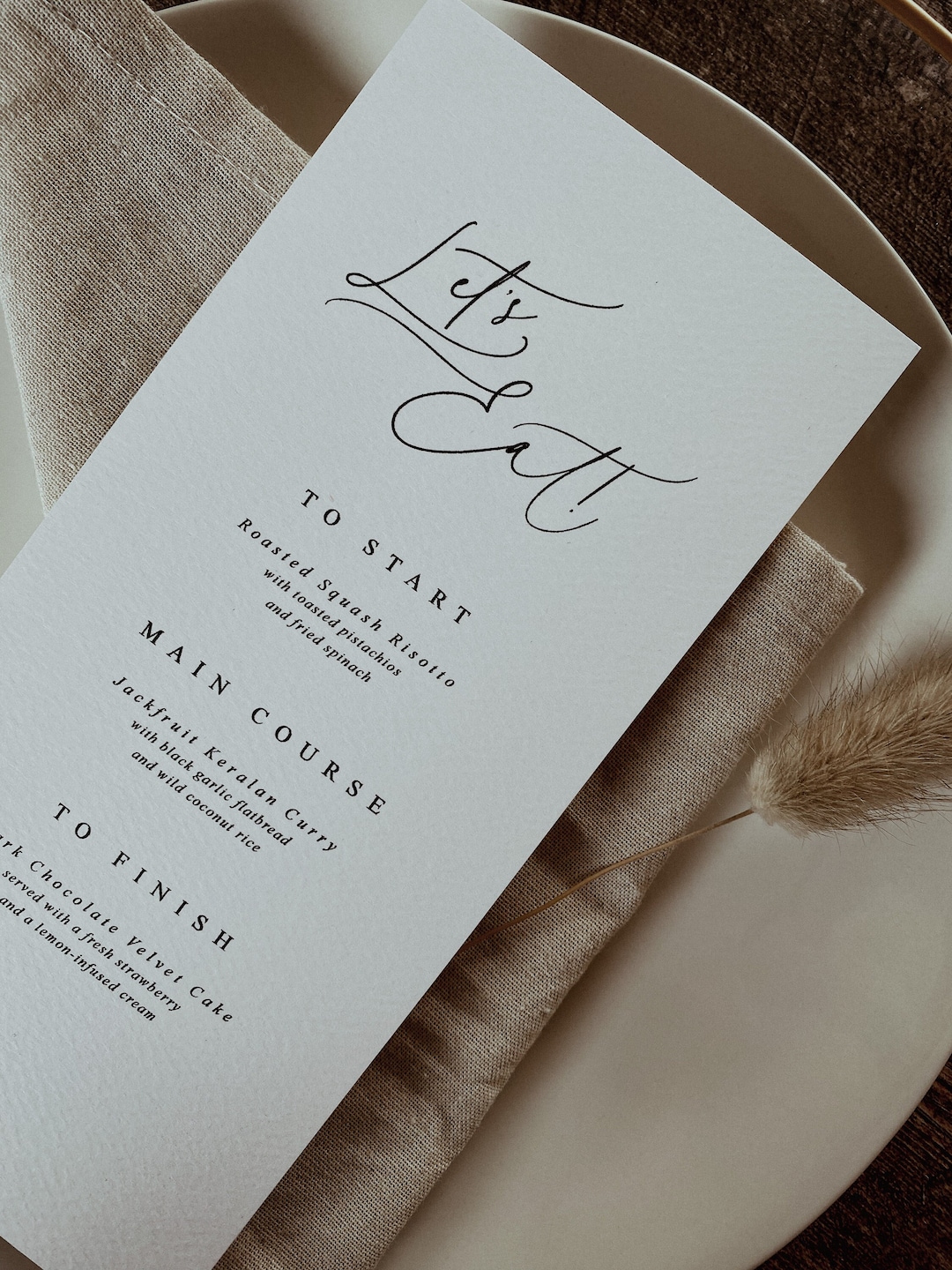 Romantic Calligraphy Menu / Custom Wedding Event Menu / on the Day ...