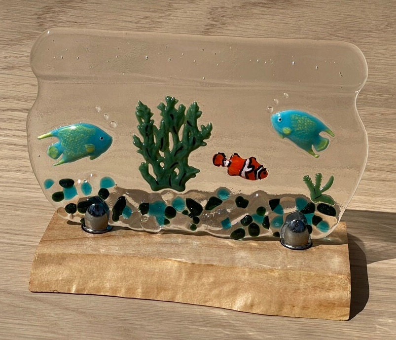 Fused Glass Fish Bowl Tabletop Decor With Custom Wood Base - Etsy