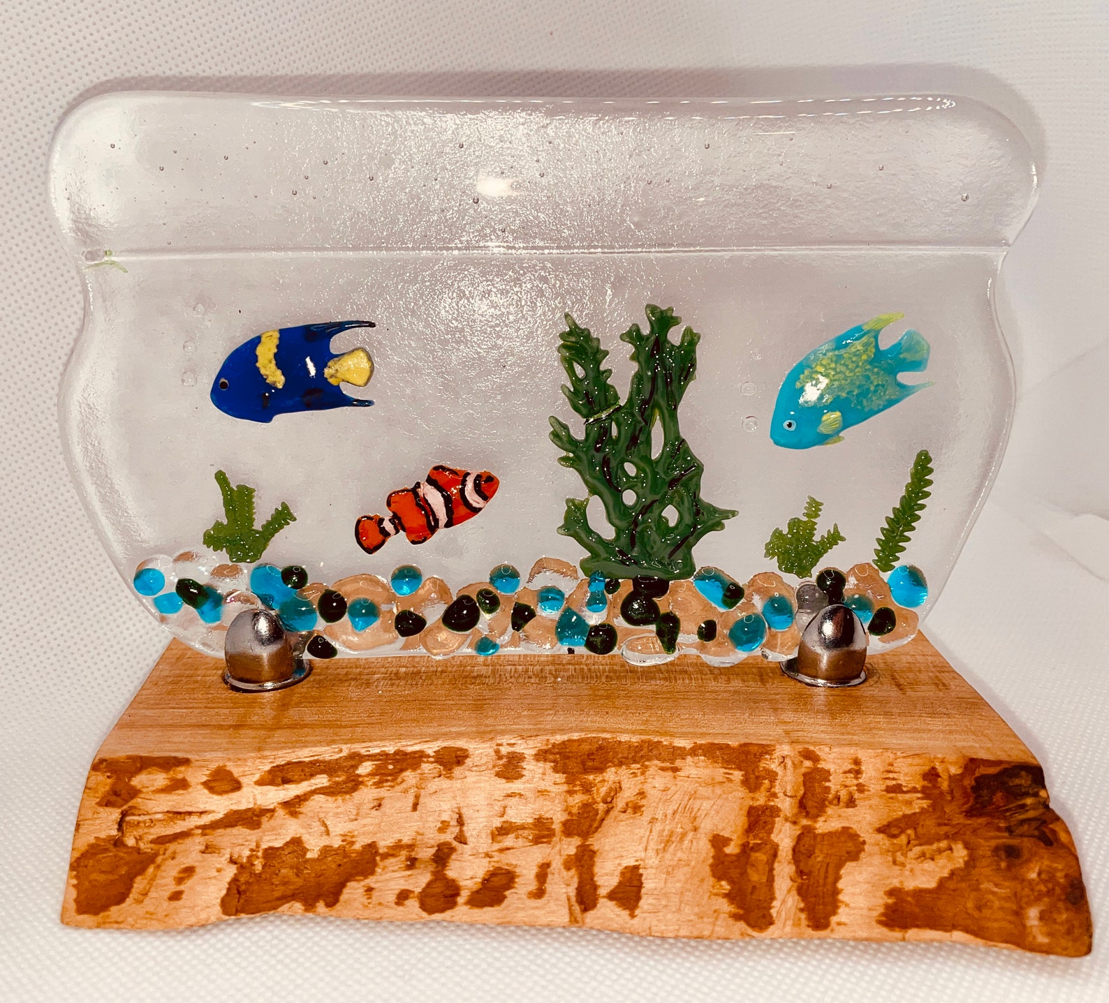 Fused Glass Fish Bowl Tabletop Decor With Custom Wood Base - Etsy