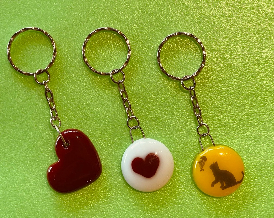 Fused Glass Key Chain Heart or Cat - Etsy