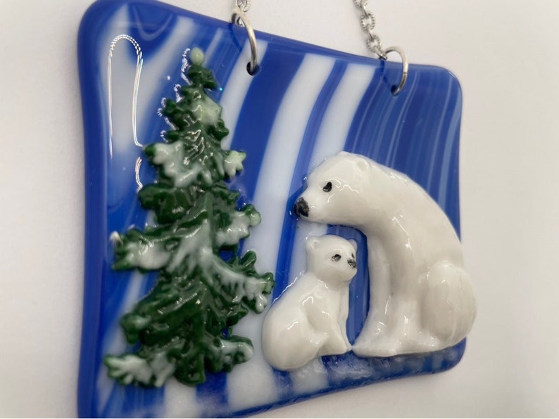 Fused Glass Polar Bear Christmas Tree Holiday Ornaments Etsy