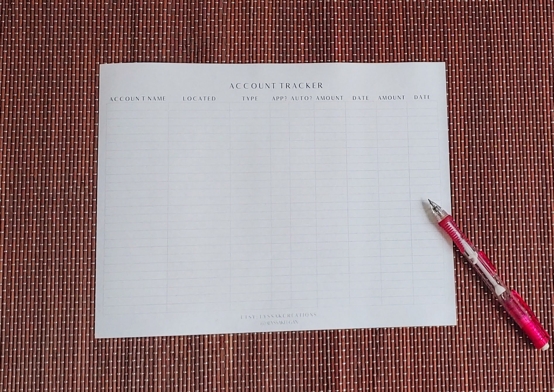 Account Tracker | Letter, A4, A5 Sizes | Digital Download - Etsy