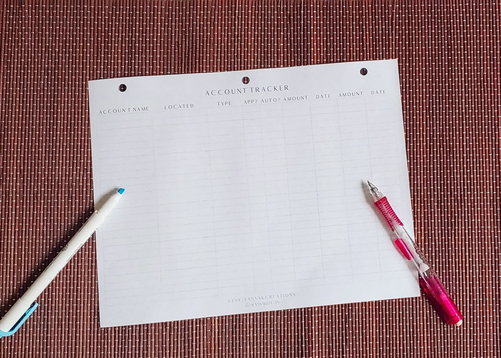 Account Tracker | Letter, A4, A5 Sizes | Digital Download - Etsy