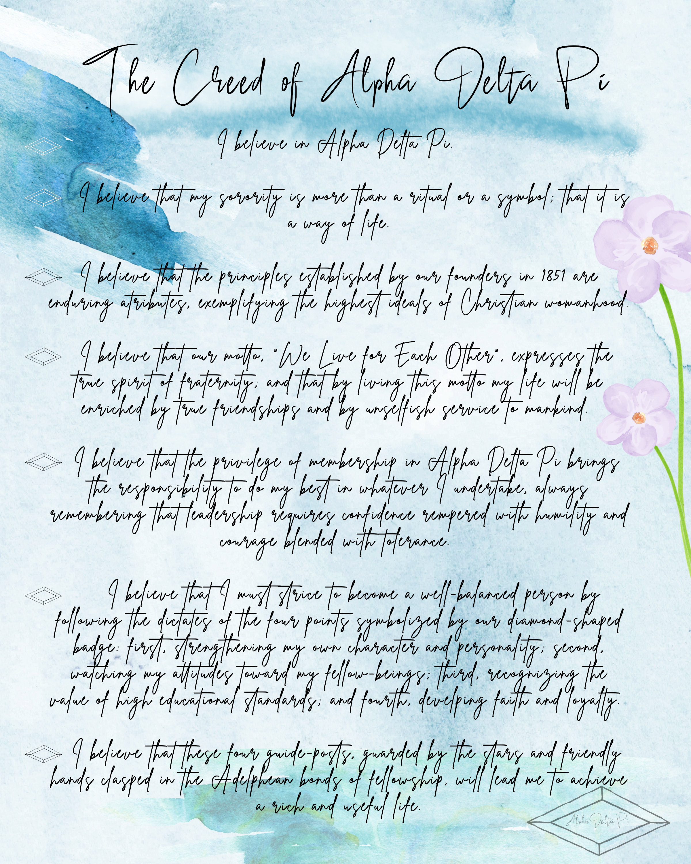 Alpha Delta Pi Creed the Creed of Alpha Delta Pi Digital | Etsy