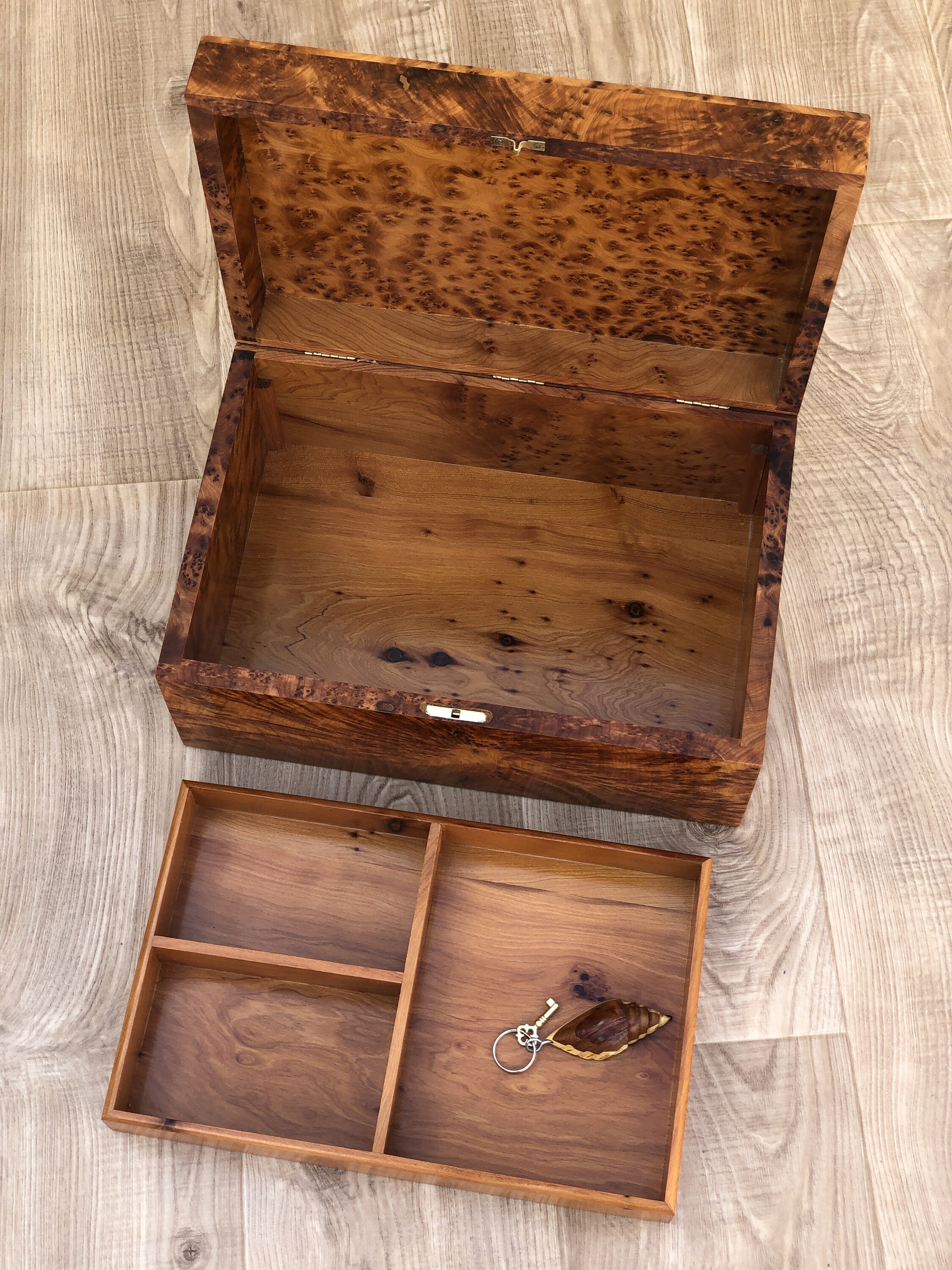 XXL Special Handmade Thuya Wood Box, Lockable Wood Jewelry Box, Two ...