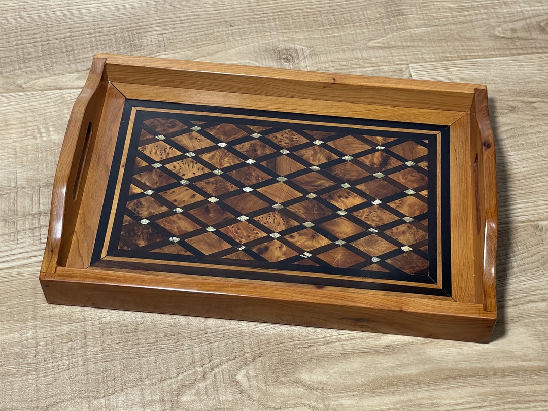 Handmade Thuya Wood Tray With Handles Farmhouse Style Home Decor Gifts ...