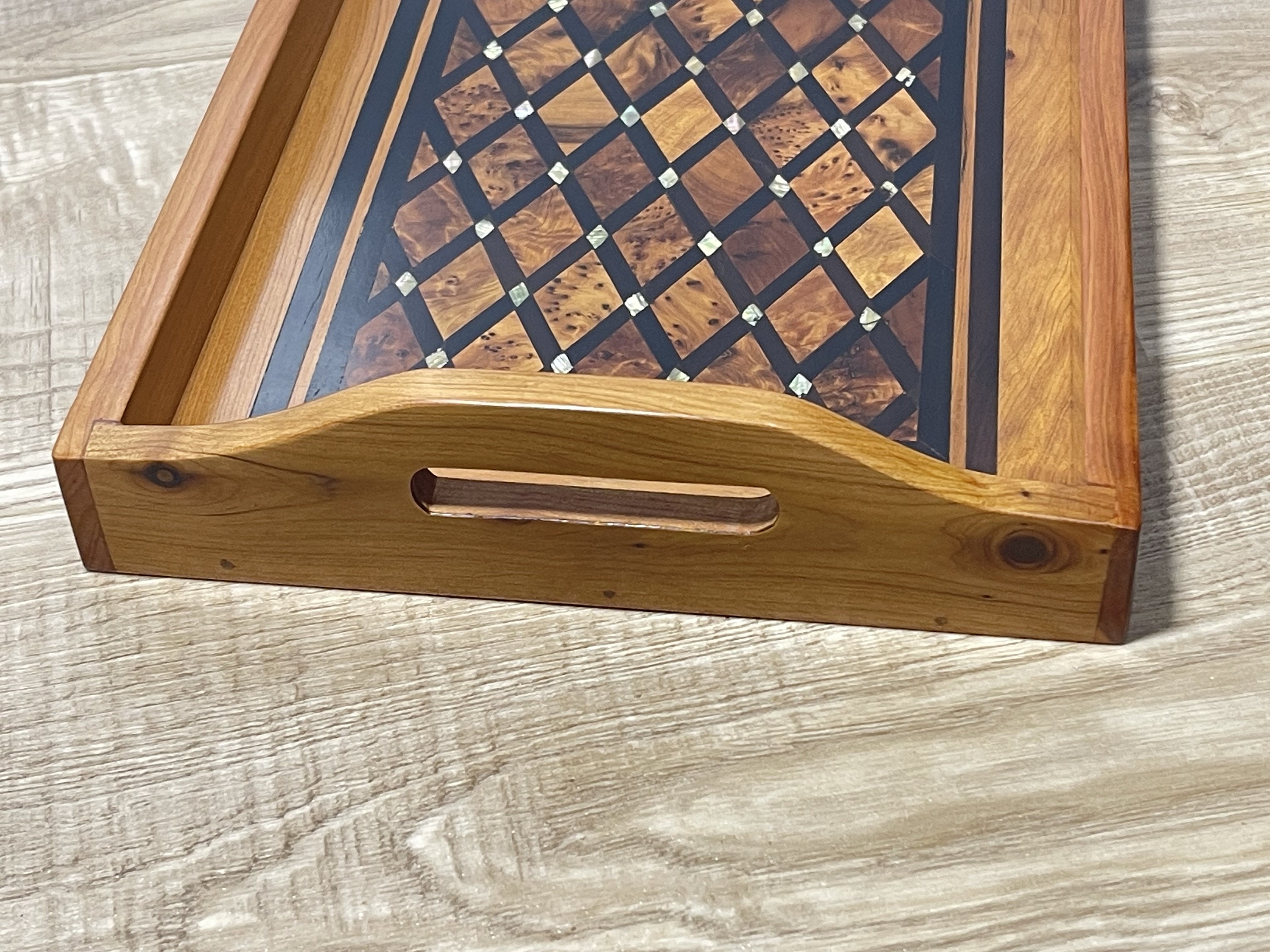 Handmade Thuya Wood Tray With Handles Farmhouse Style Home Decor Gifts ...