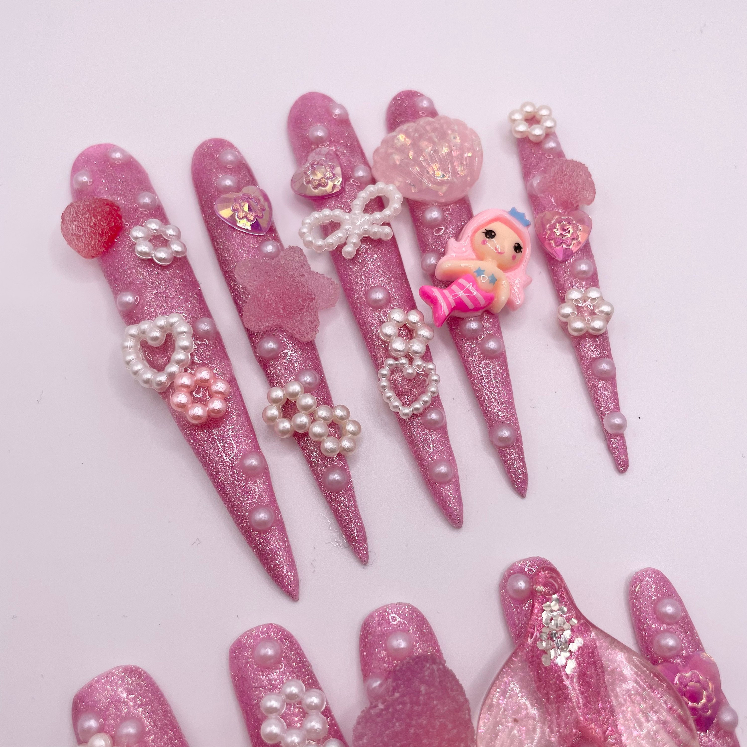 Pink Glitter Kawaii Stiletto Extendo Press on Nail Set - Etsy