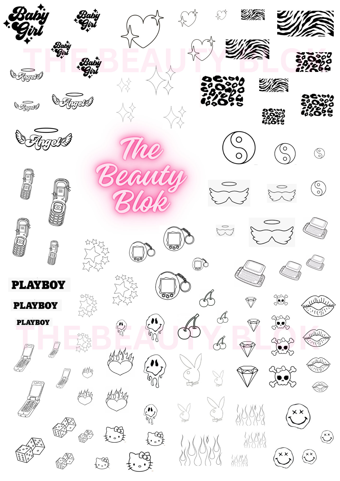 Y2K Flash Sheet Design Nail Practice Art Sheet/decal Sheet - Etsy