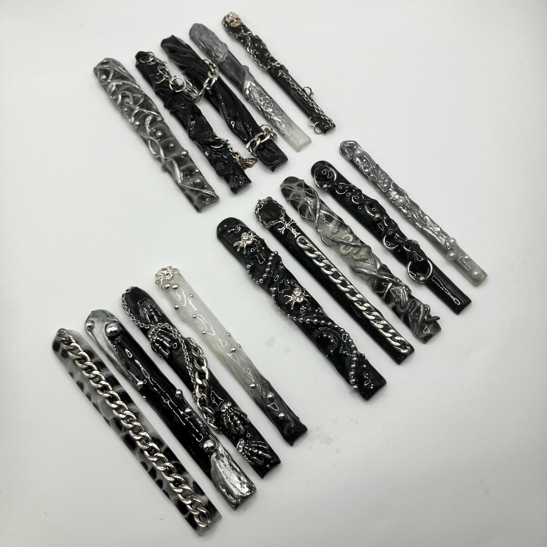 Black and Silver Visual Kei 10XL Press on Nail Set - Etsy