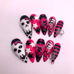 Pink and Black Emo Inspired Press on Nails - Etsy