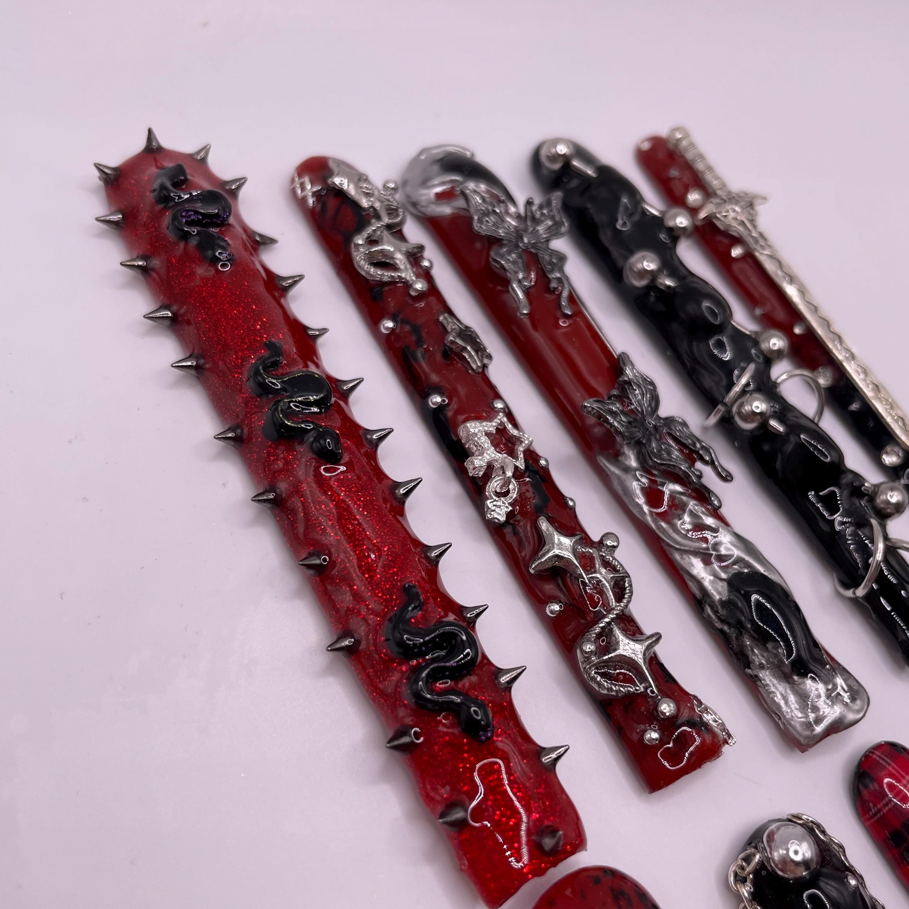 Black and Red Visual Kei 10XL Press on Nail Set - Etsy