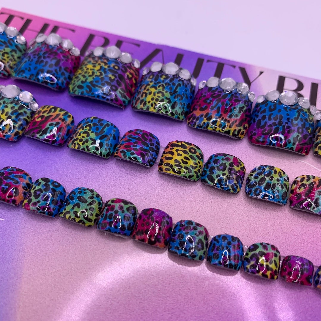 Y2k Rainbow Leopard Toenail Press on Nail Set - Etsy