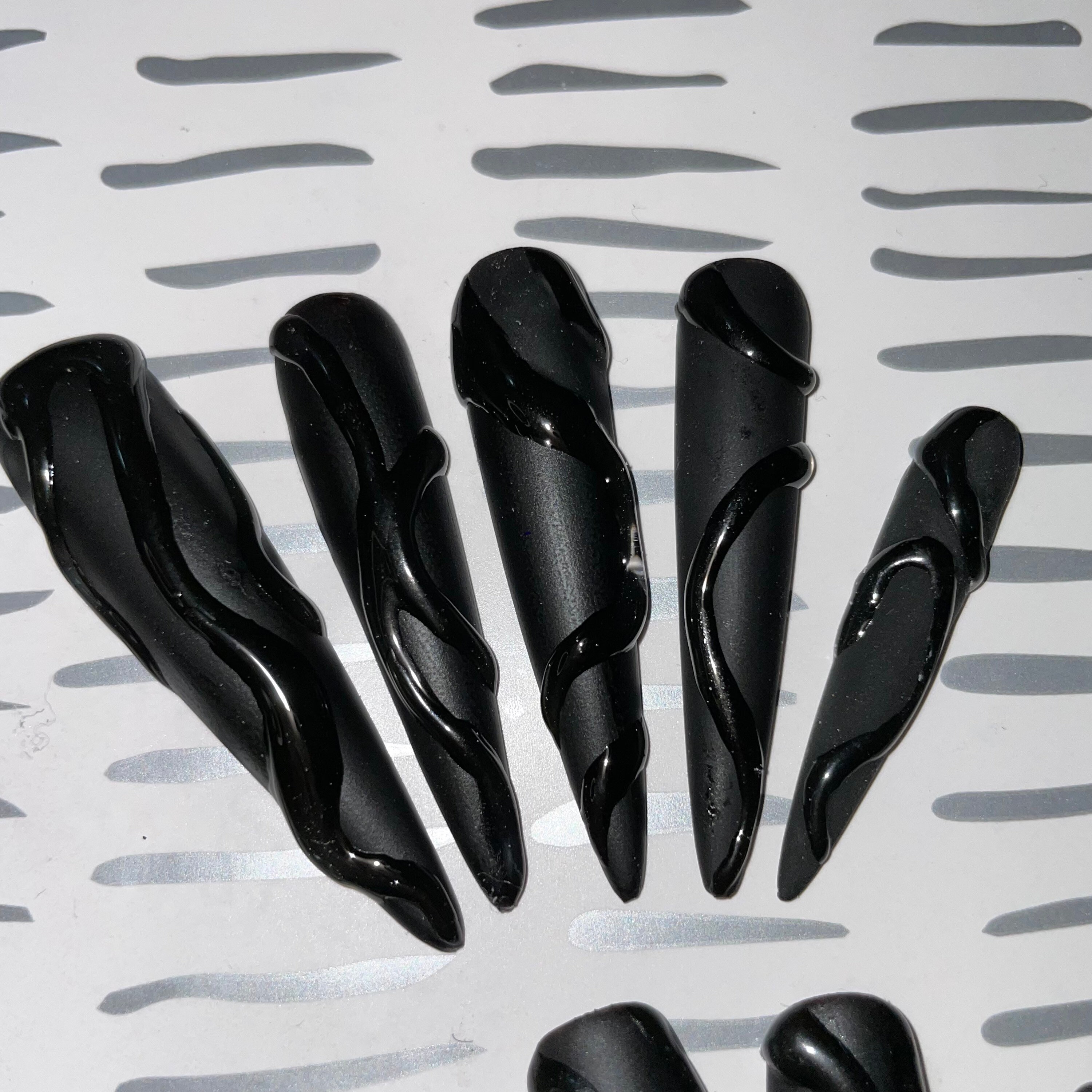 Black Matte 3D Abstract Press on Nail Set - Etsy