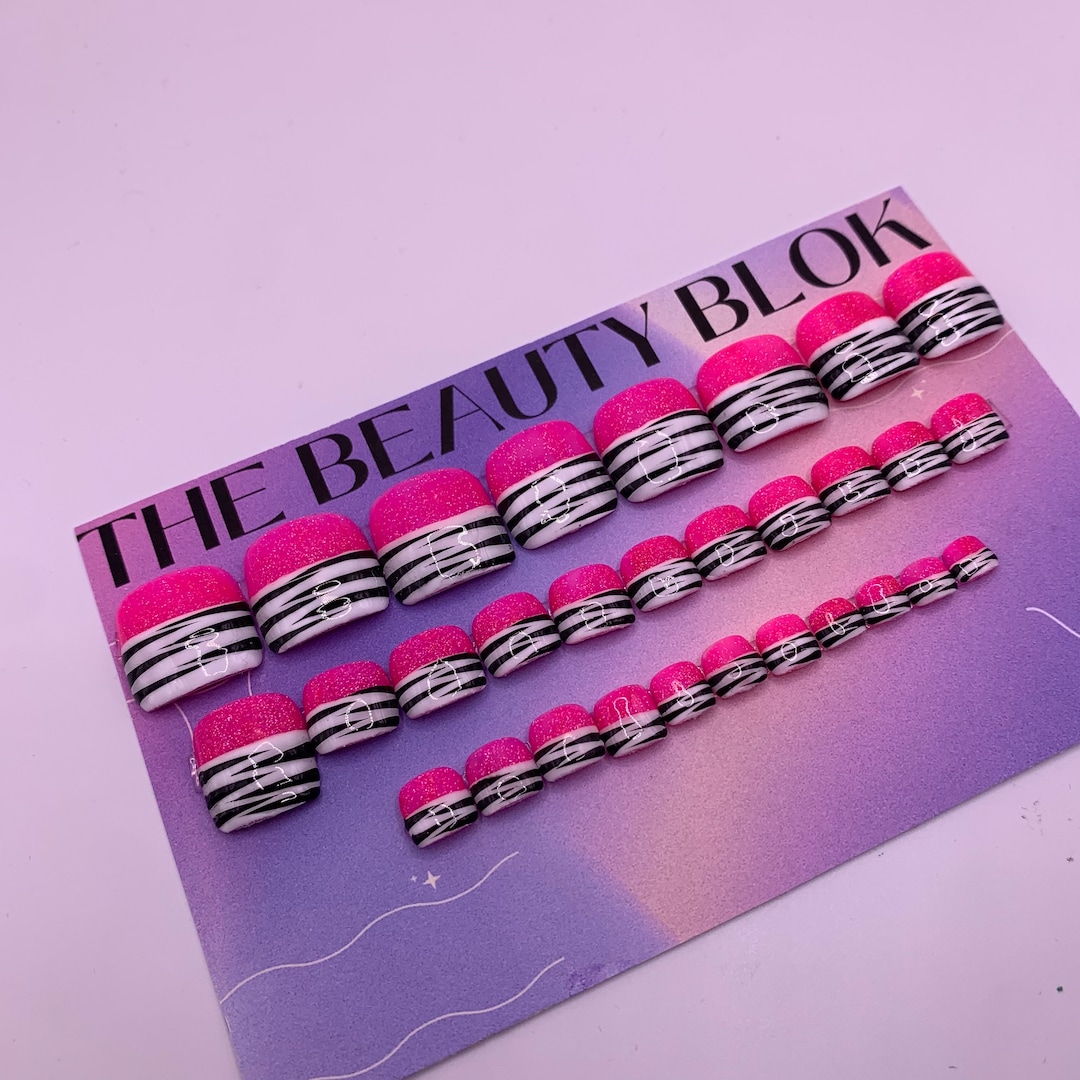 Y2K Pink Glitter and Zebra Print Toenail Press on Set - Etsy
