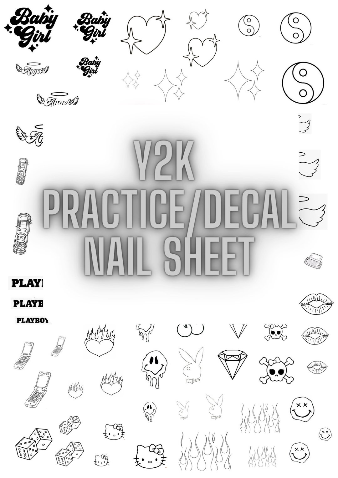 Y2K Flash Sheet Design Nail Practice Art Sheet/decal Sheet - Etsy