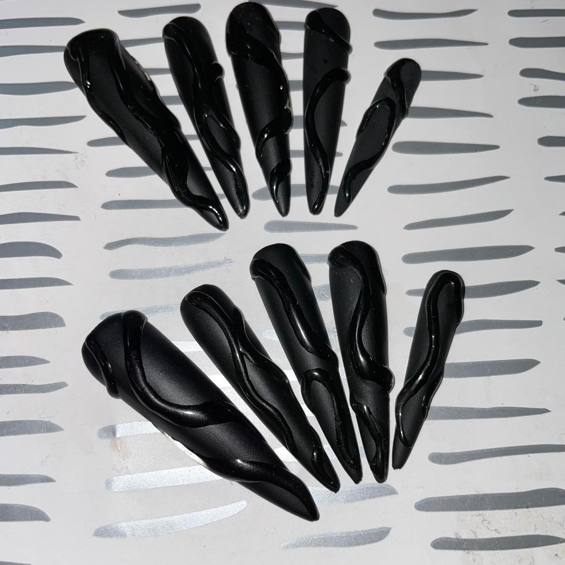 Black Matte 3D Abstract Press on Nail Set - Etsy
