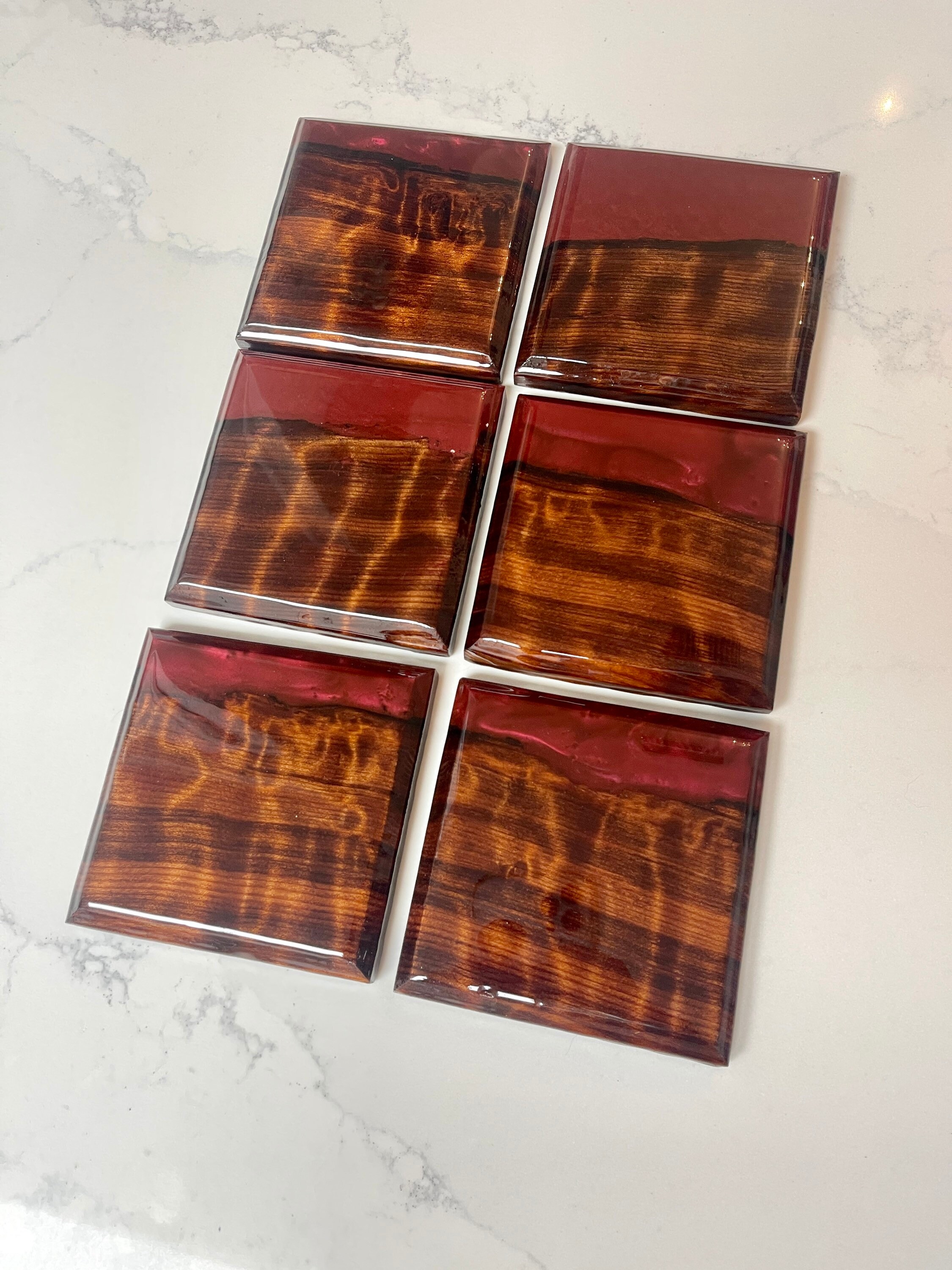 Curly Redwood and Resin Coaster Set 6 - Etsy