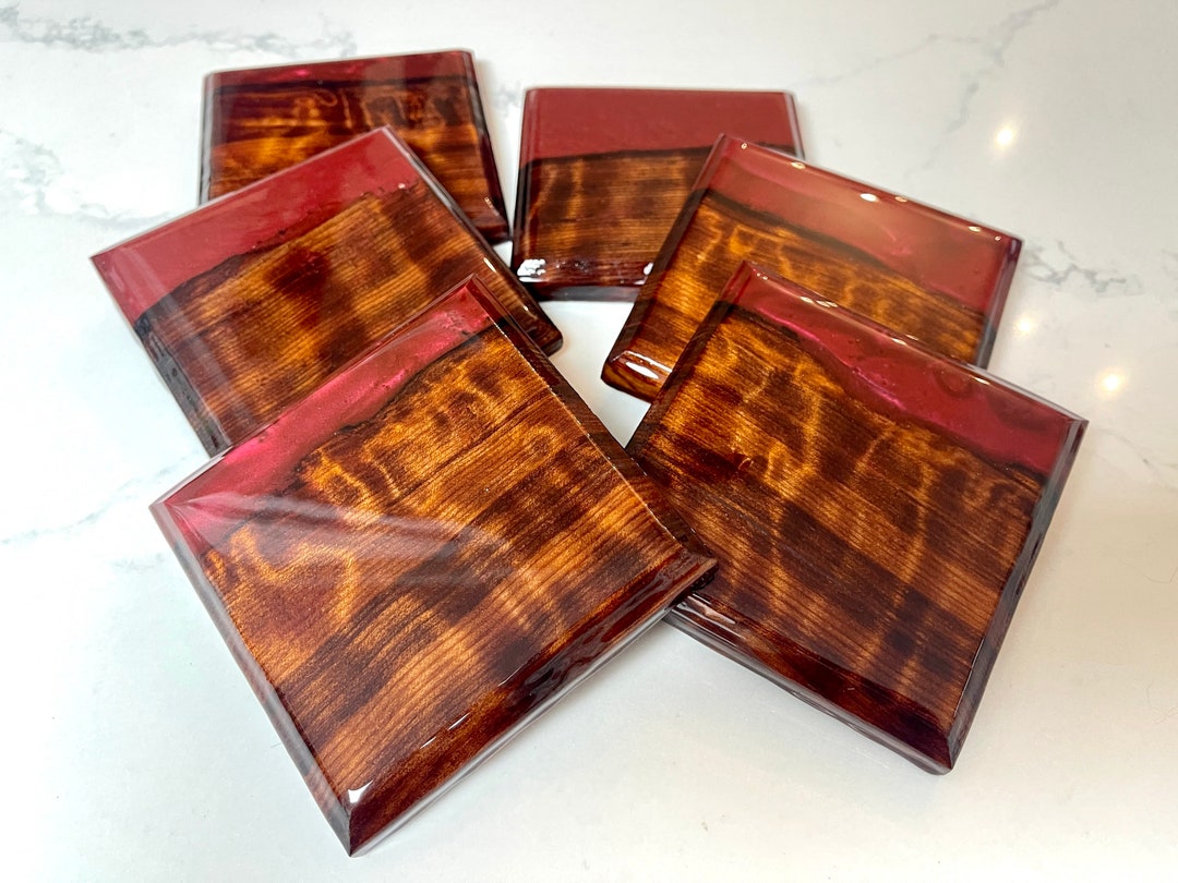 Curly Redwood and Resin Coaster Set 6 - Etsy