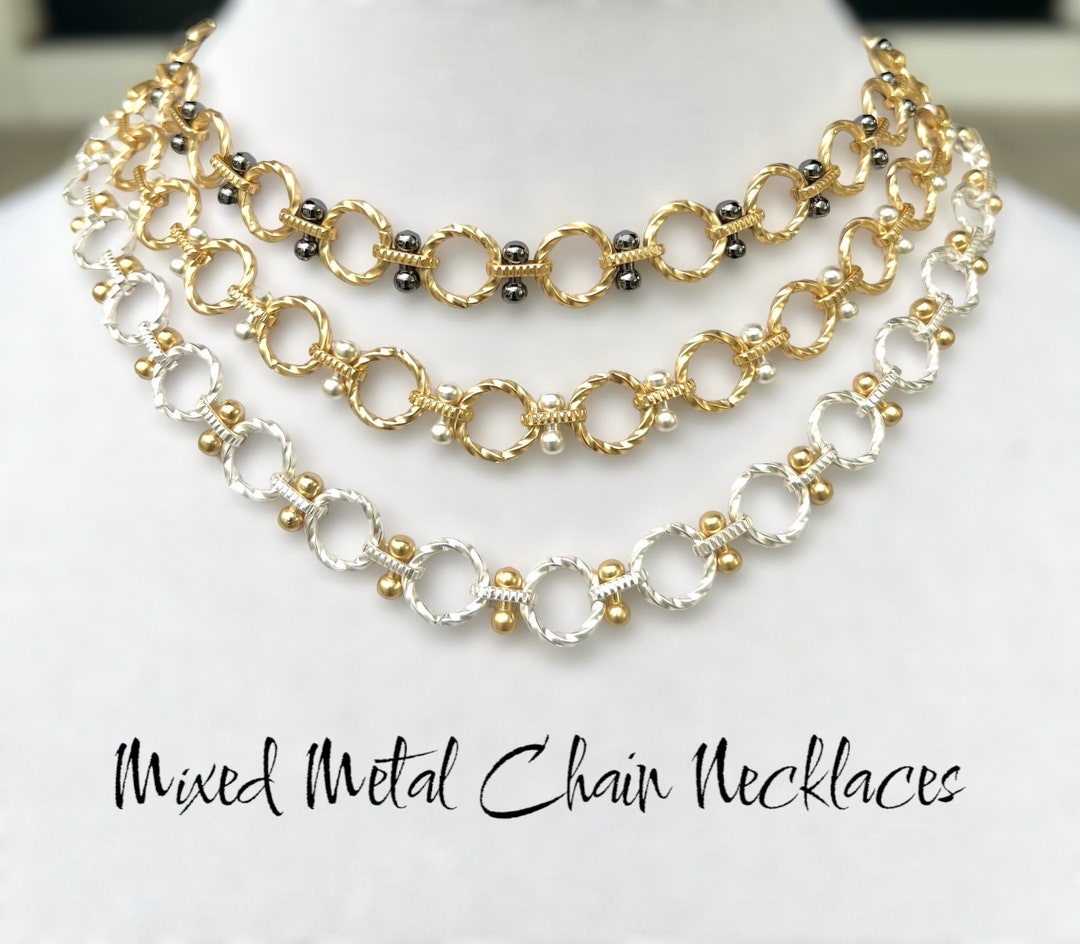Mixed Metal Chain Necklace: Matte Gold, Silver, and Gunmetal - Etsy