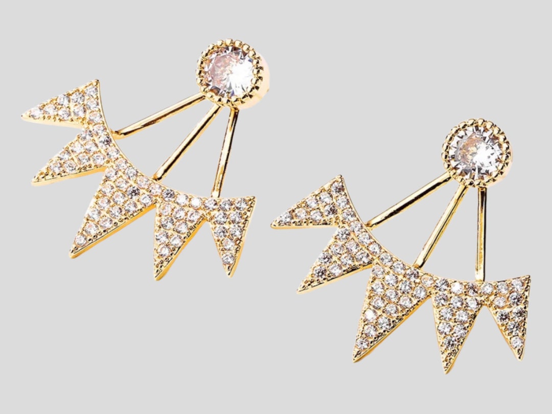 Ear Jacket Stunners (gold or Silver) * Statement Ear Jacket, Zircon Ear ...