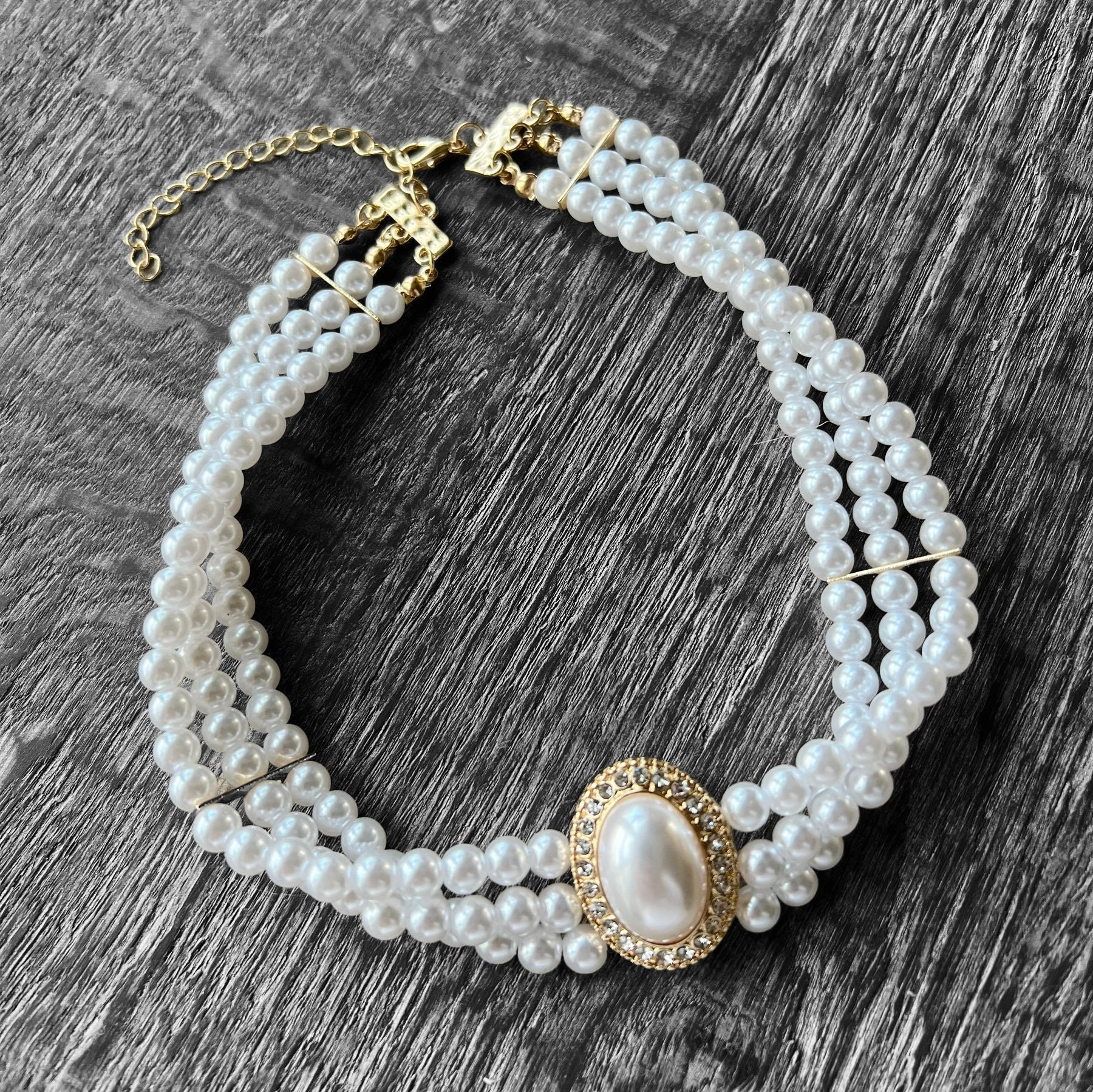 Three Strand Pearl Choker Necklace gold or Silver - Etsy