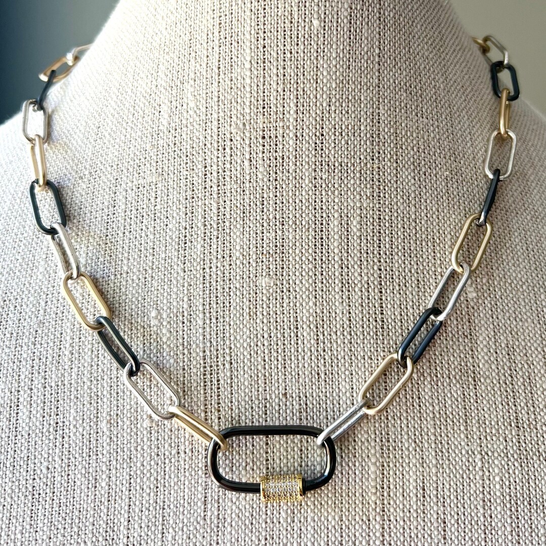 Mixed Metal Screw Clasp Necklace (2 Designs to Choose From) * Carabiner ...