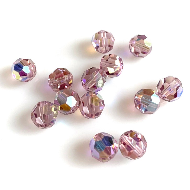 Vintage Swarovski Crystal Beads: 8mm Faceted Round Light Amethyst AB ...