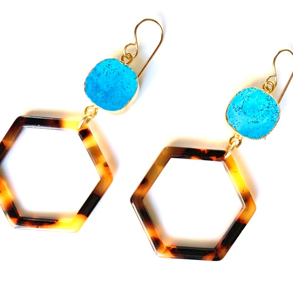 Turquoise and Amber Earrings - Etsy
