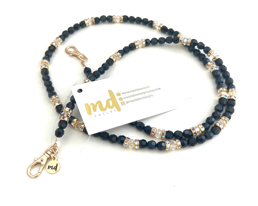 LUXE Black Crystal Eyeglass Chain (more Colors) * Elegant Eyeglass ...