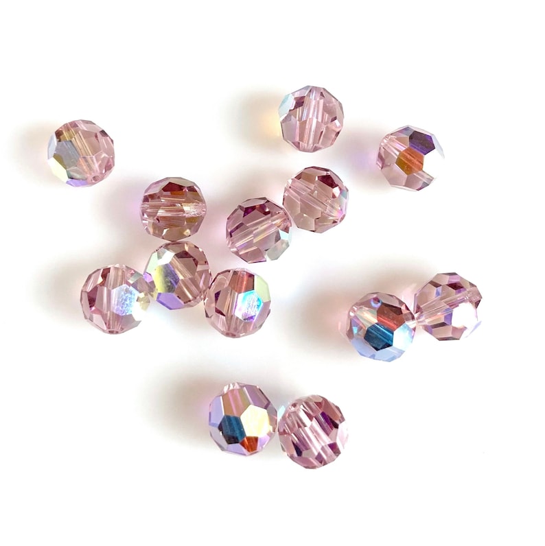 Vintage Swarovski Crystal Beads: 8mm Faceted Round Light Amethyst AB ...