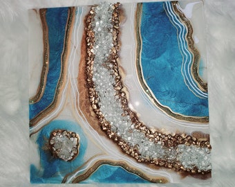 Resin Geode Art, Luxury Black, White and Gold Geode Wall Art, 3D Geode ...