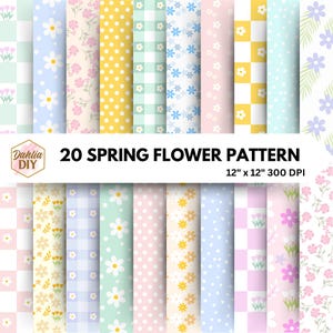 20 Sweet Floral Seamless Digital Paper Pattern on Pastel Colors ...