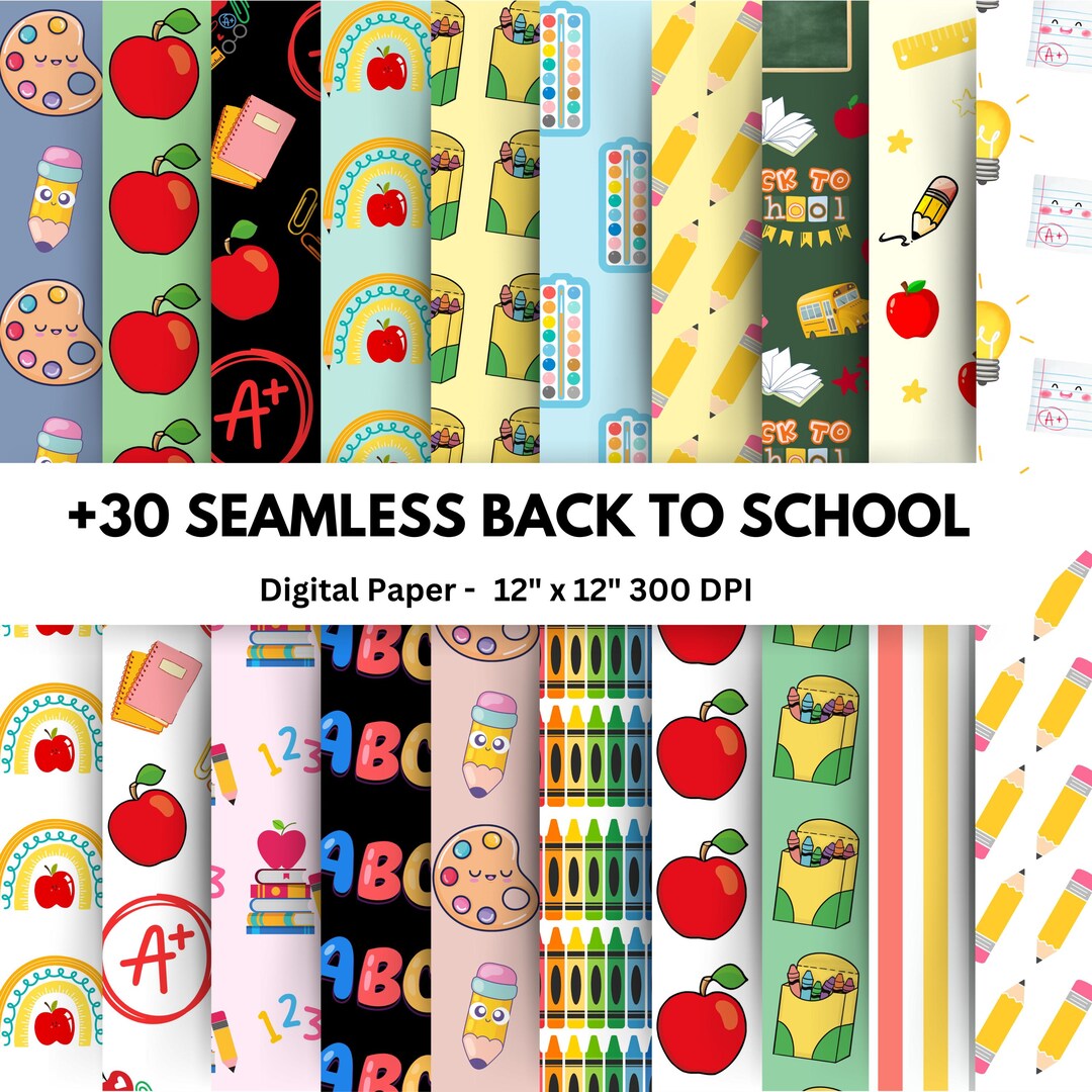 30 BACK TO SCHOOL Seamless Digital Paper Pattern, School Education ...
