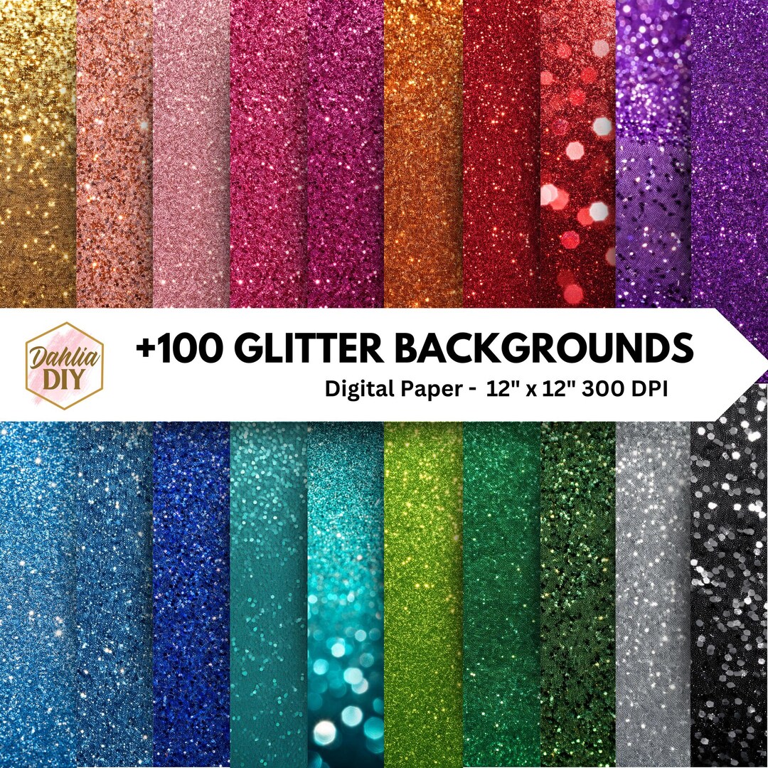 100 Glitter Texture Digital Paper Pack, Background Bundle Bokeh Shiny ...