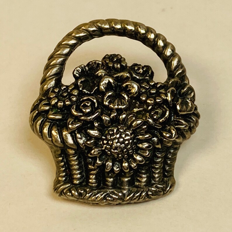 Pewter Style Basket Pin - Floral Basket Pin - Flower Basket Lapel Pin ...